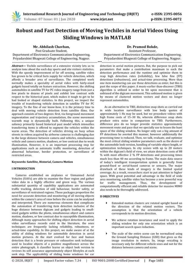 IRJET- Robust and Fast Detection of Moving Vechiles in Aerial Videos using Sliding Windows in ...
