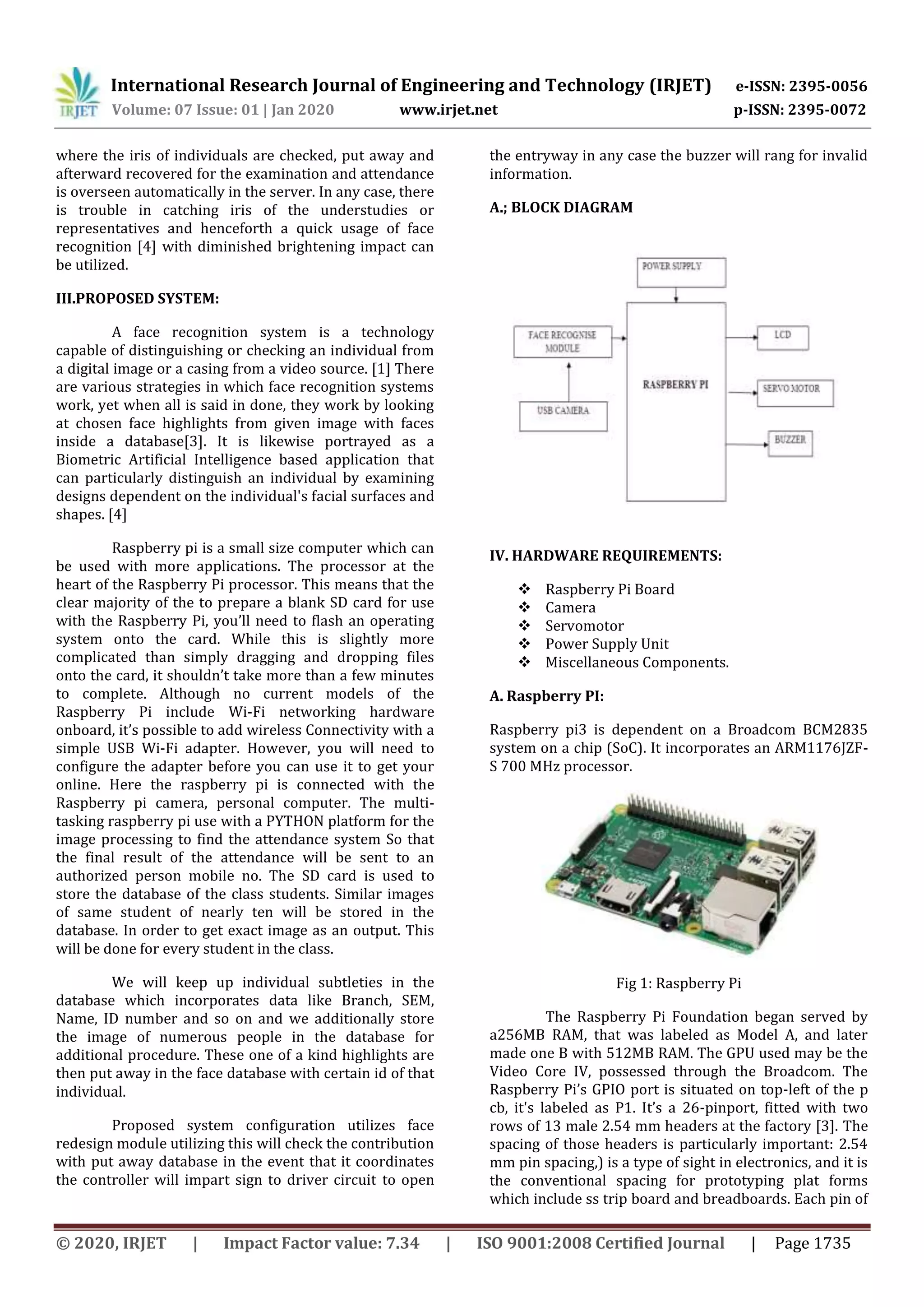 Irjet Face Recognition Based Attendance System Using Raspberry Pi Pdf Computing