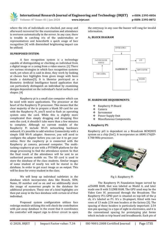 Irjet Face Recognition Based Attendance System Using Raspberry Pi