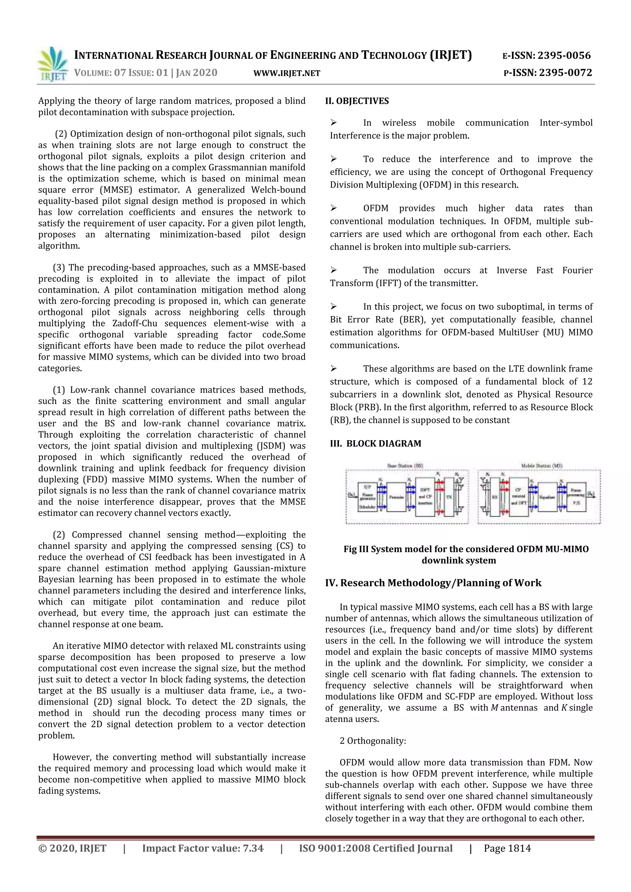 IRJET- Design of Low Complexity Channel Estimation and Reduced BER in 5G Massive MIMO OFDM ...