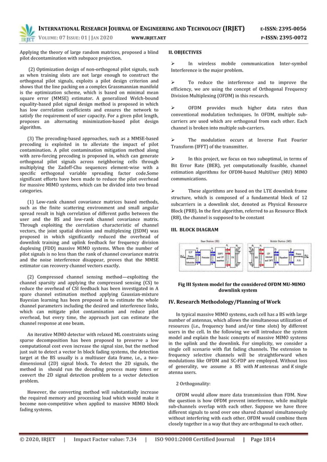 IRJET- Design of Low Complexity Channel Estimation and Reduced BER in 5G Massive MIMO OFDM ...
