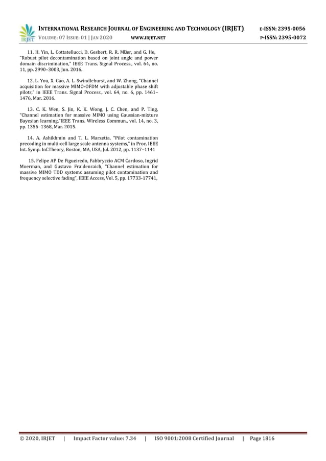 IRJET- Design of Low Complexity Channel Estimation and Reduced BER in 5G Massive MIMO OFDM ...