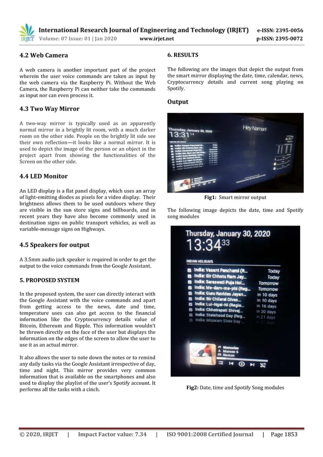 IRJET- Smart Mirror Embedded with Google Assistant using Raspberry Pi | PDF