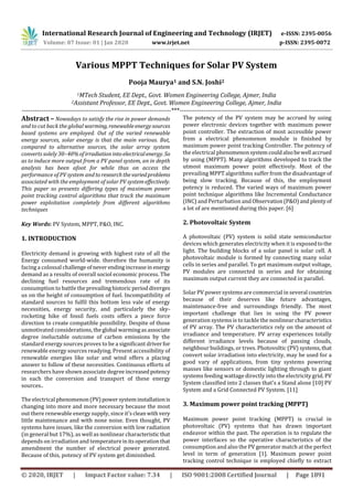 IRJET- Various MPPT Techniques for Solar PV System | PDF