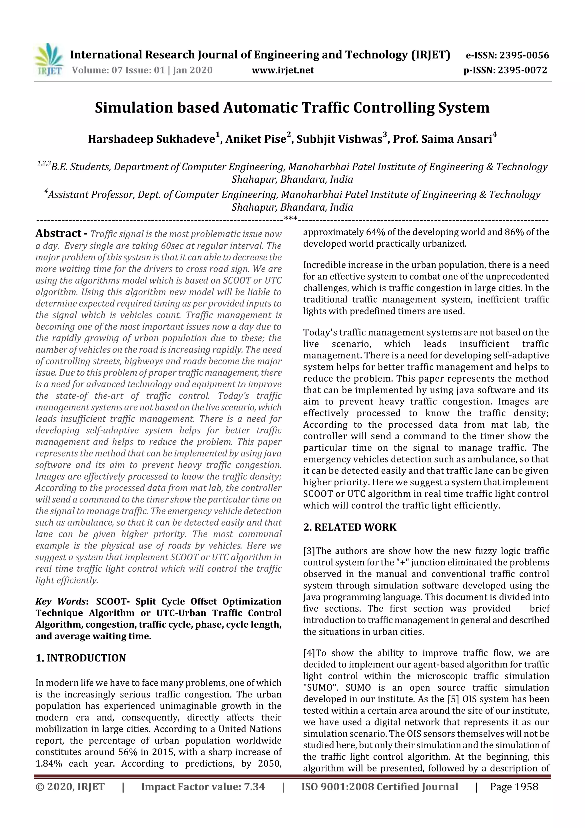 Irjet Simulation Based Automatic Traffic Controlling System Pdf