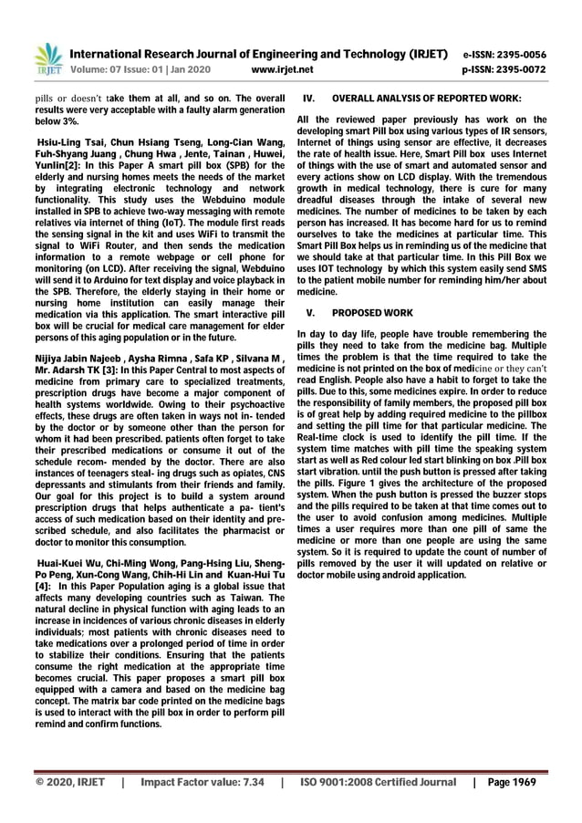 IRJET- Review Paper on IoT Driven Smart Pill Box | PDF