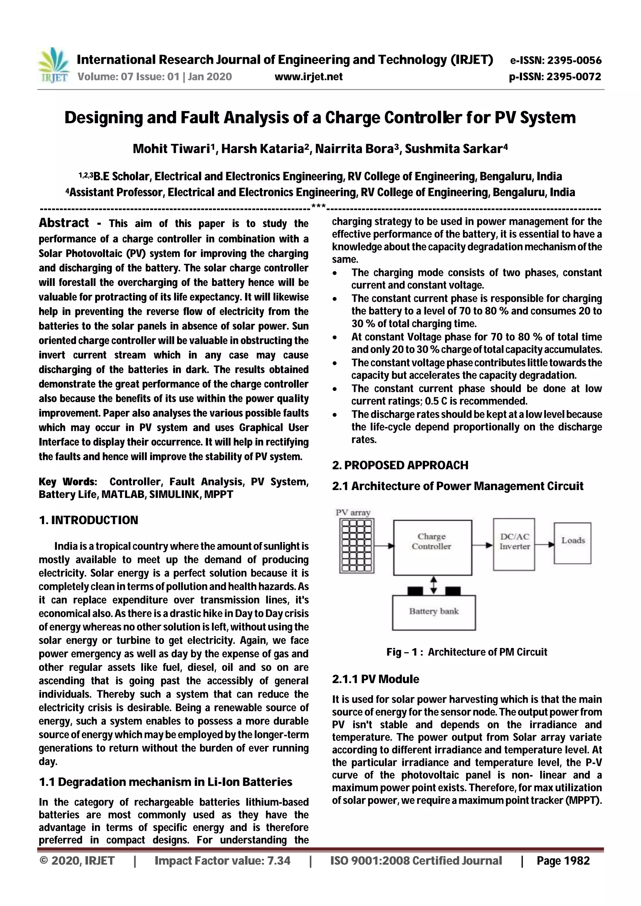 IRJET- Designing and Fault Analysis of a Charge Controller for PV System | PDF | Consumer ...