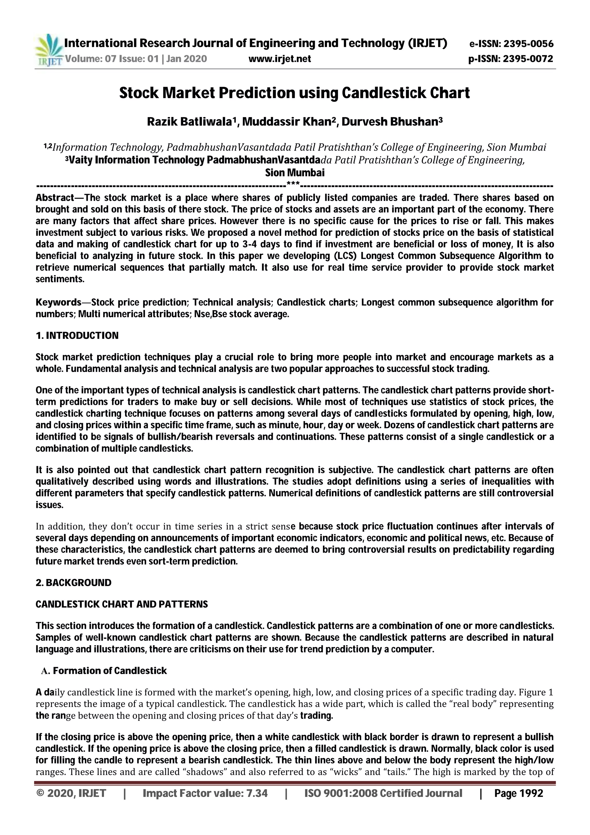 IRJET- Stock Market Prediction using Candlestick Chart | PDF
