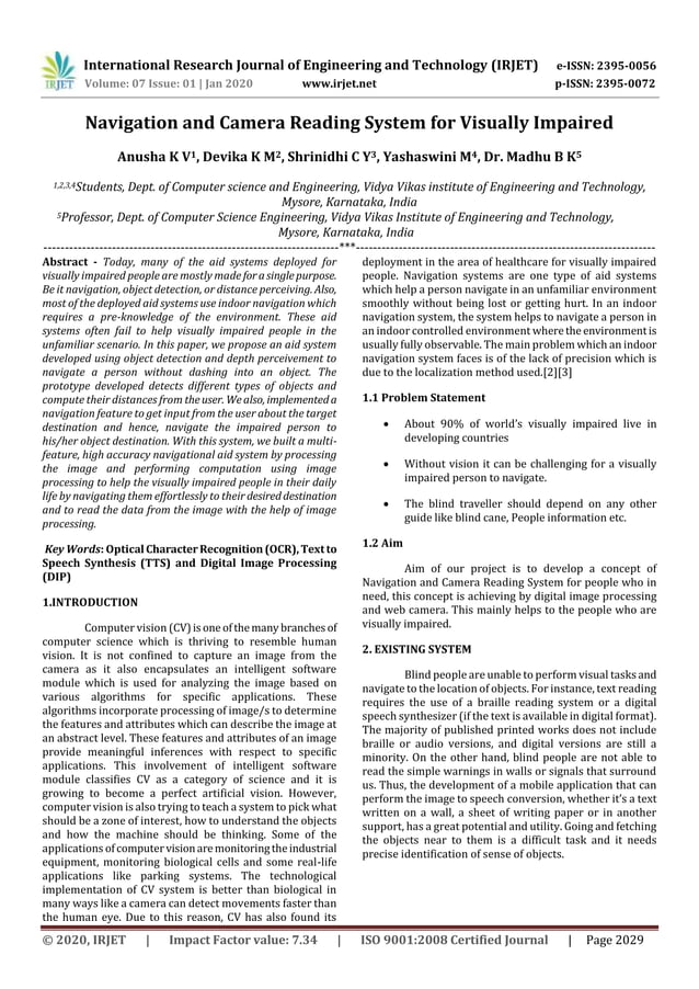 IRJET- Navigation and Camera Reading System for Visually Impaired | PDF | Eye and Vision ...