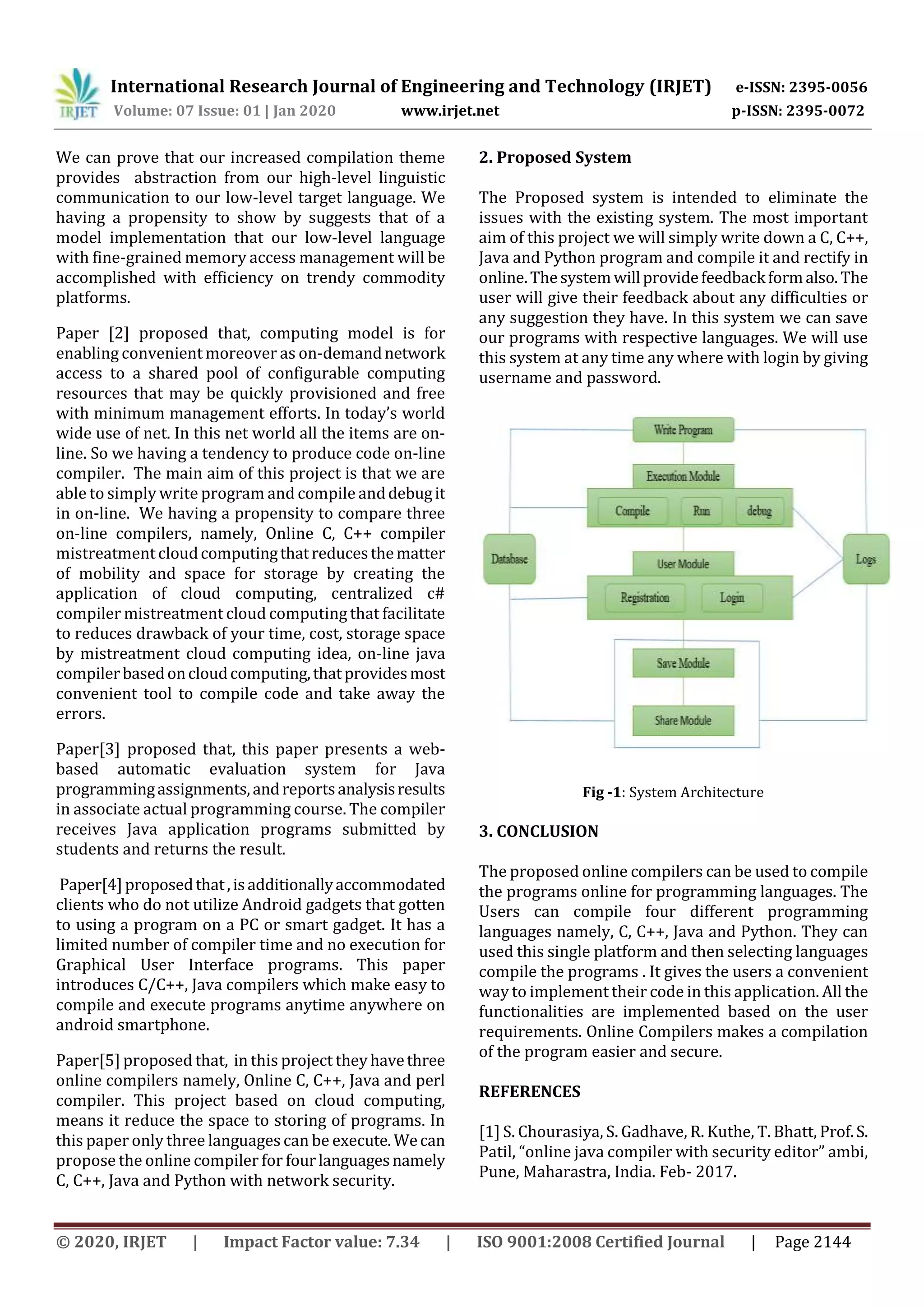 IRJET- Online Compiler for Computer Languages with Security Editor | PDF