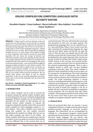 IRJET- Online Compiler for Computer Languages with Security Editor | PDF