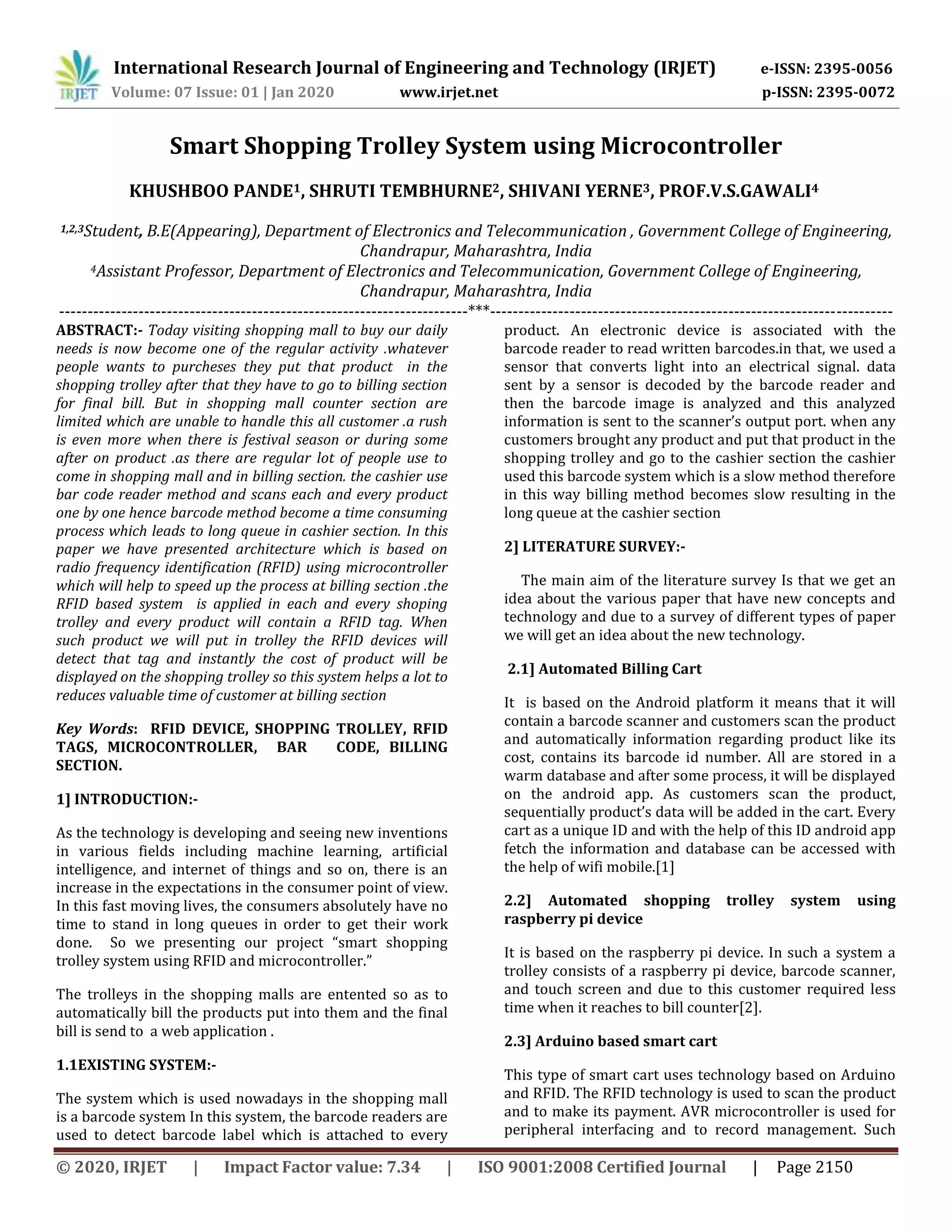 IRJET- Smart Shopping Trolley System using Microcontroller | PDF