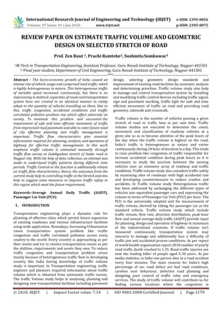 IRJET- Review Paper on Estimate Traffic Volume and Geometric Design on Selected Stretch of Road ...