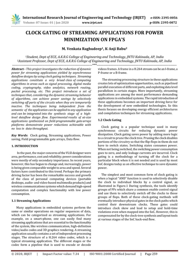 Clock Gating of Streaming Applications for Power Minimization on FPGA’s | PDF