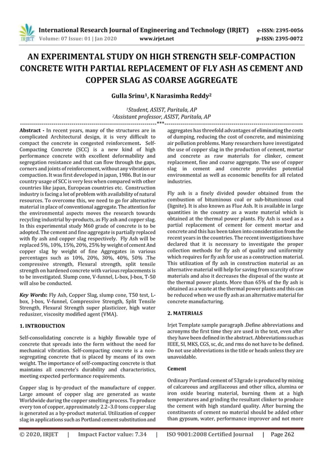 IRJET- An Experimental Study on High Strength Self-Compaction Concrete with Partial Replacement ...
