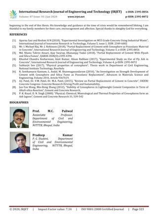 IRJET- Partial Replacement of Cement with Fly Ash Cenospheres in Cement Concrete | PDF