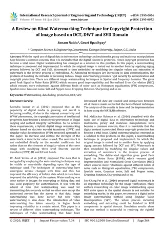 IRJET- A Review on Blind Watermarking Technique for Copyright Protection of Image based on DCT ...