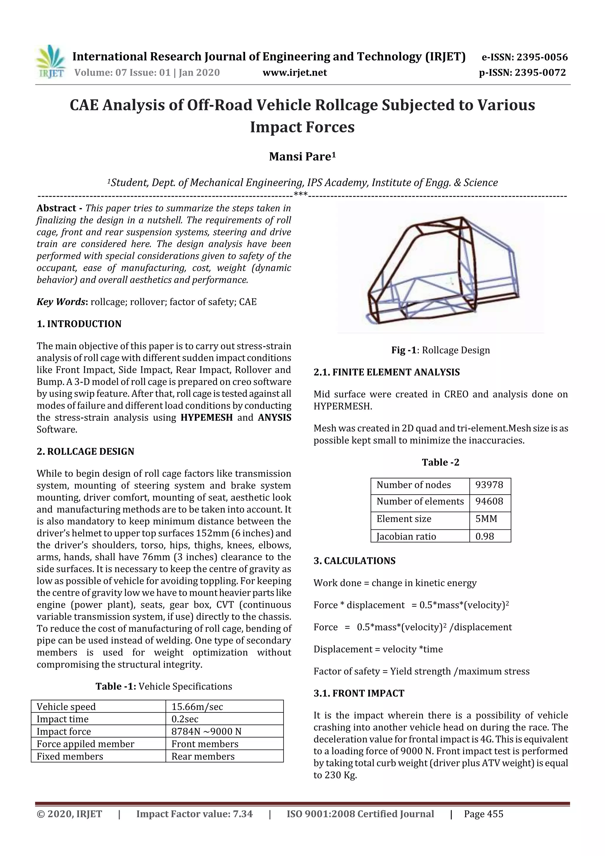IRJET- CAE Analysis of Off-Road Vehicle Rollcage Subjected to Various ...