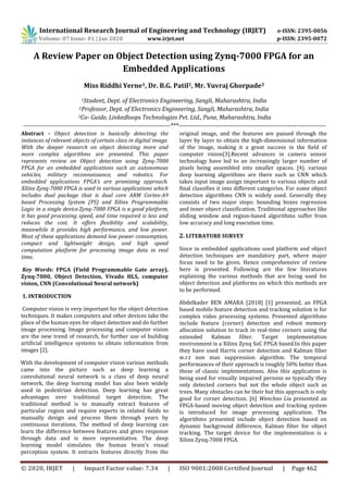 IRJET- A Review Paper on Object Detection using Zynq-7000 FPGA for an Embedded Applications | PDF