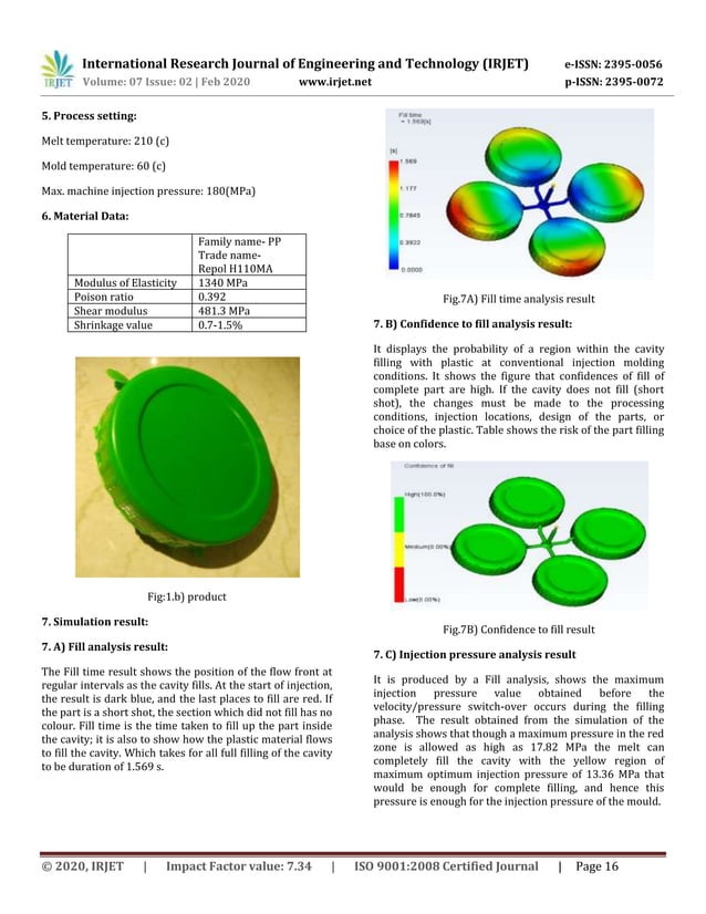 IRJET- Injection Molding Methods Design, Optimization and Simulation of Plastic Cap by Mold Flow ...