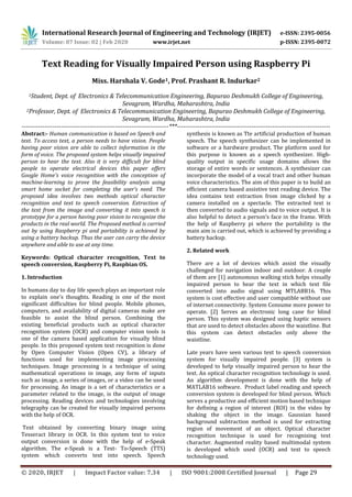 IRJET- Text Reading for Visually Impaired Person using Raspberry Pi | PDF