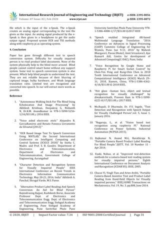 IRJET- Text Reading for Visually Impaired Person using Raspberry Pi | PDF