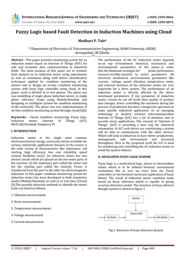 IRJET- Fuzzy Logic based Fault Detection in Induction Machines using Cloud | PDF