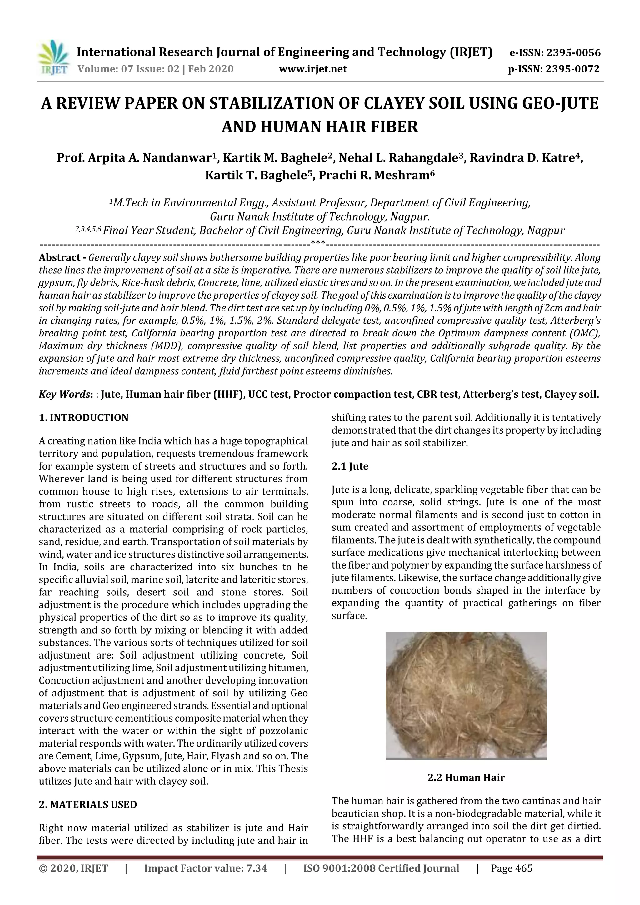 IRJET- A Review Paper on Stabilization of Clayey Soil using GEO-Jute ...