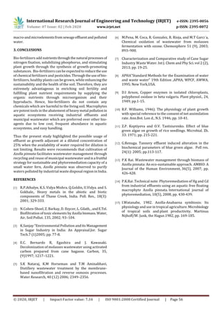 IRJET- Scavenging Efficiency of Azolla Pinnata in Effluent as ...