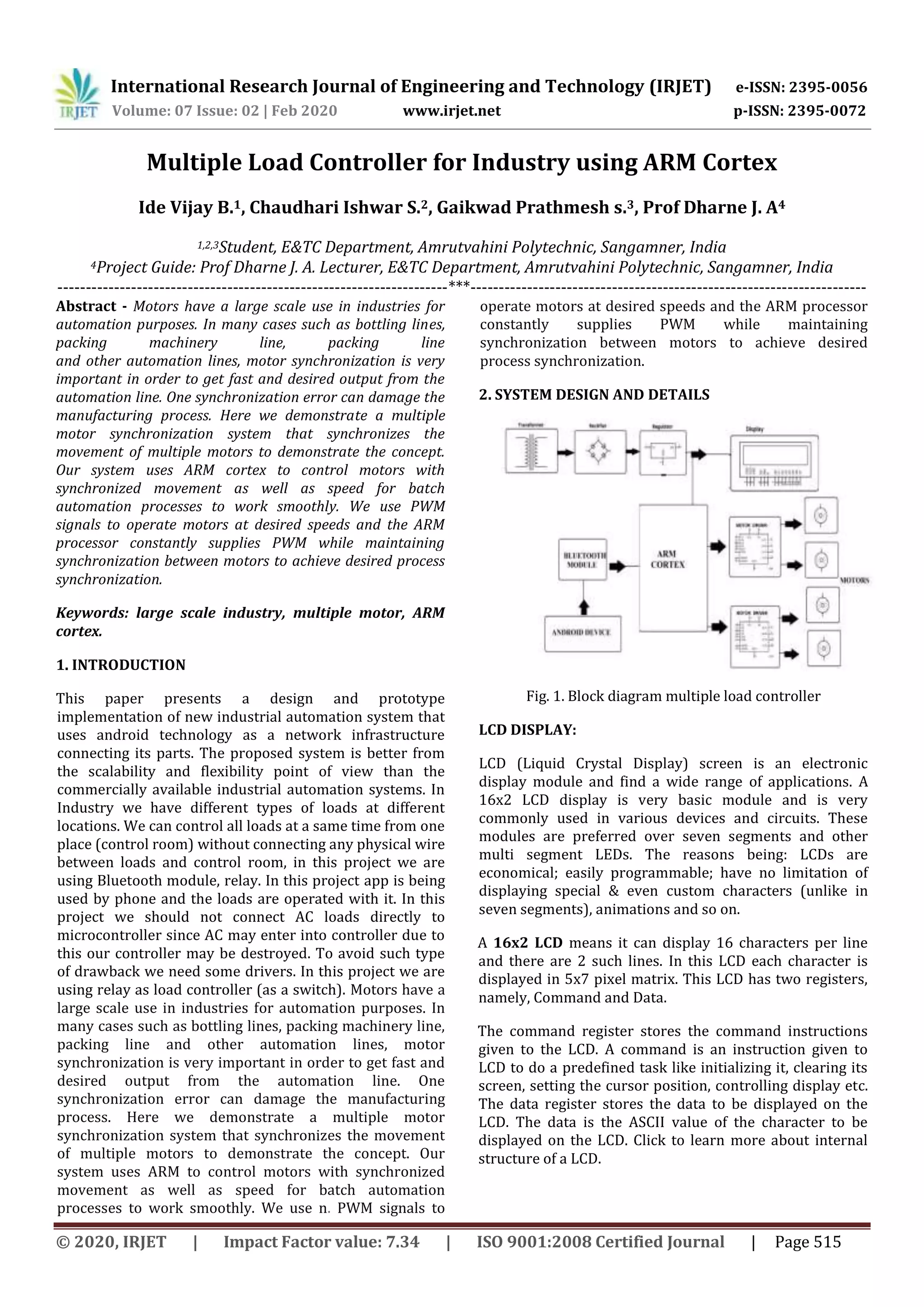 Irjet Multiple Load Controller For Industry Using Arm Cortex Pdf