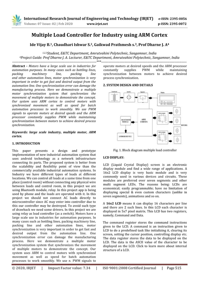 IRJET- Multiple Load Controller for Industry using ARM Cortex | PDF