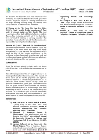 IRJET- Reuse of Bagasse Ash and Rice Husk in Brick Manufacturing: A ...