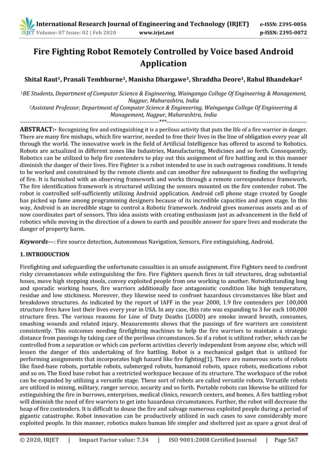 IRJET - Fire Fighting Robot Remotely Controlled by Voice based Android Application | PDF ...