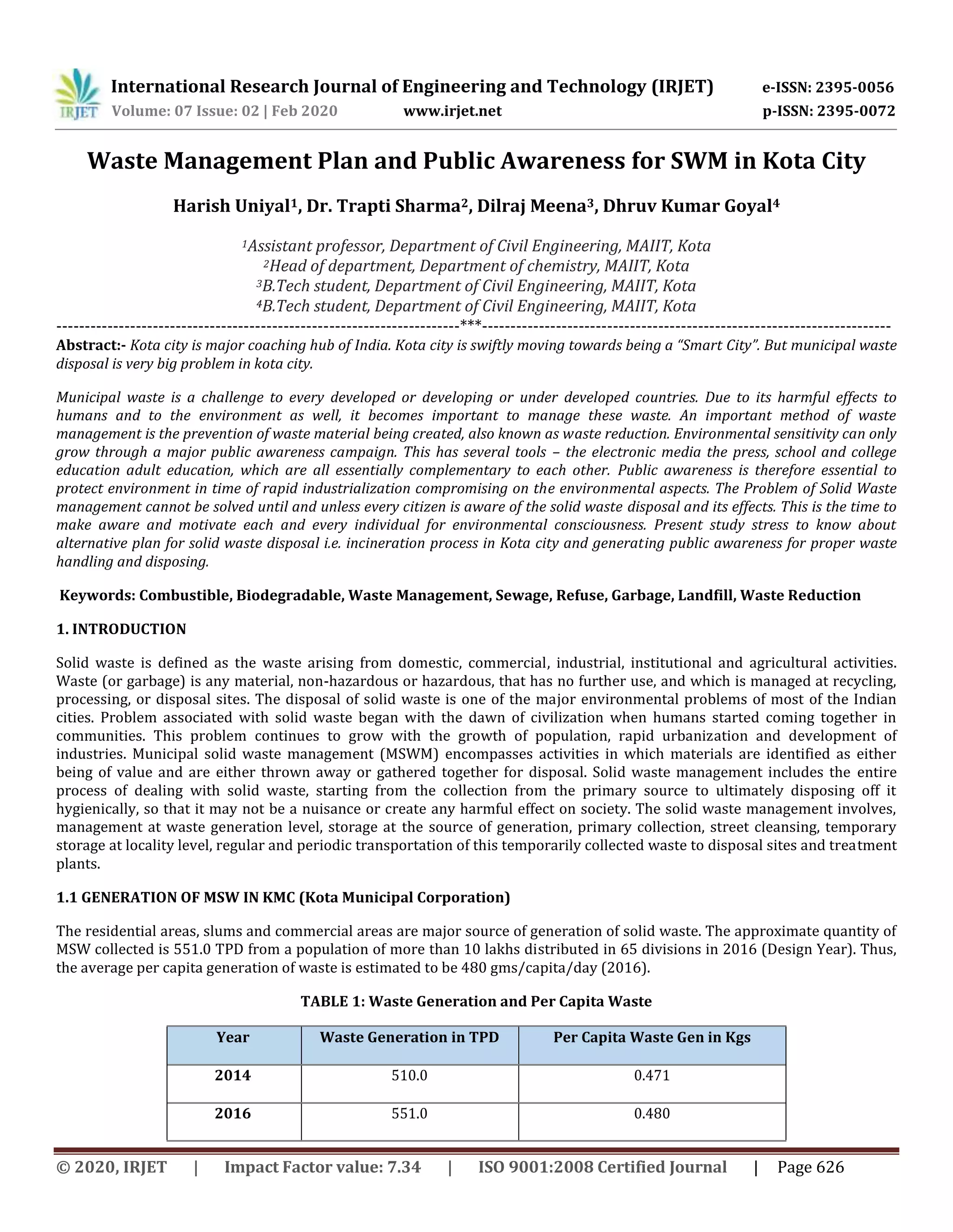 IRJET - Waste Management Plan and Public Awareness for SWM in Kota City ...