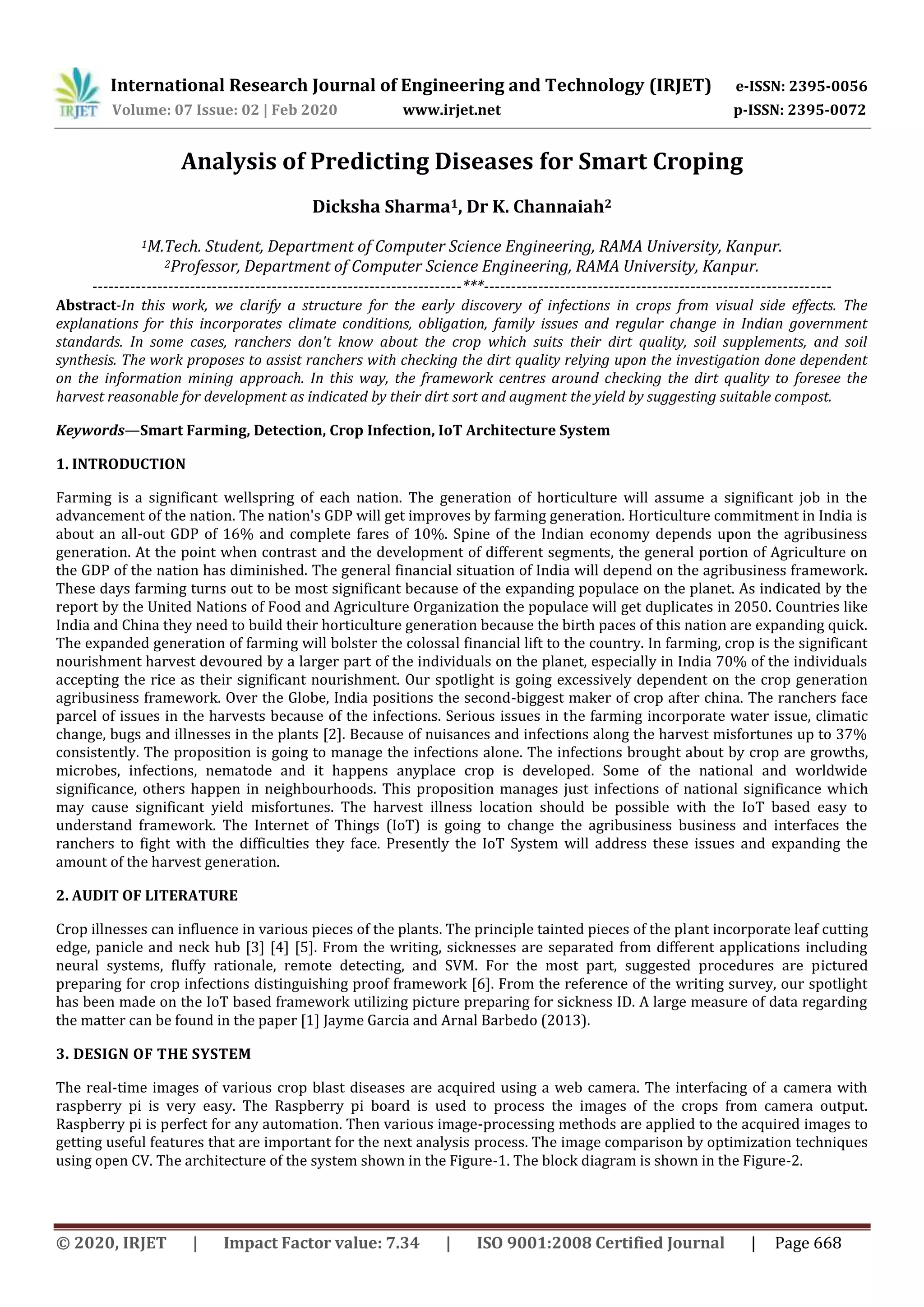 IRJET- Analysis of Predicting Diseases for Smart Croping | PDF