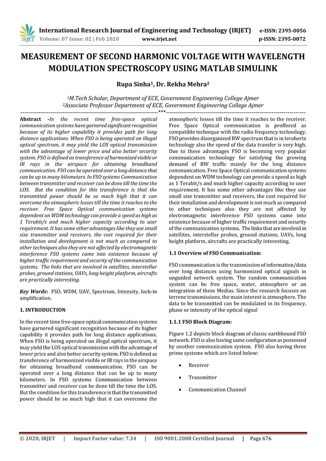 IRJET- Measurement of Second Harmonic Voltage with Wavelength Modulation Spectroscopy using ...