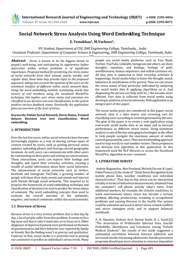 IRJET - Social Network Stress Analysis using Word Embedding Technique | PDF