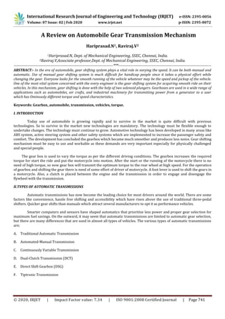 IRJET- A Review on Automobile Gear Transmission Mechanism | PDF