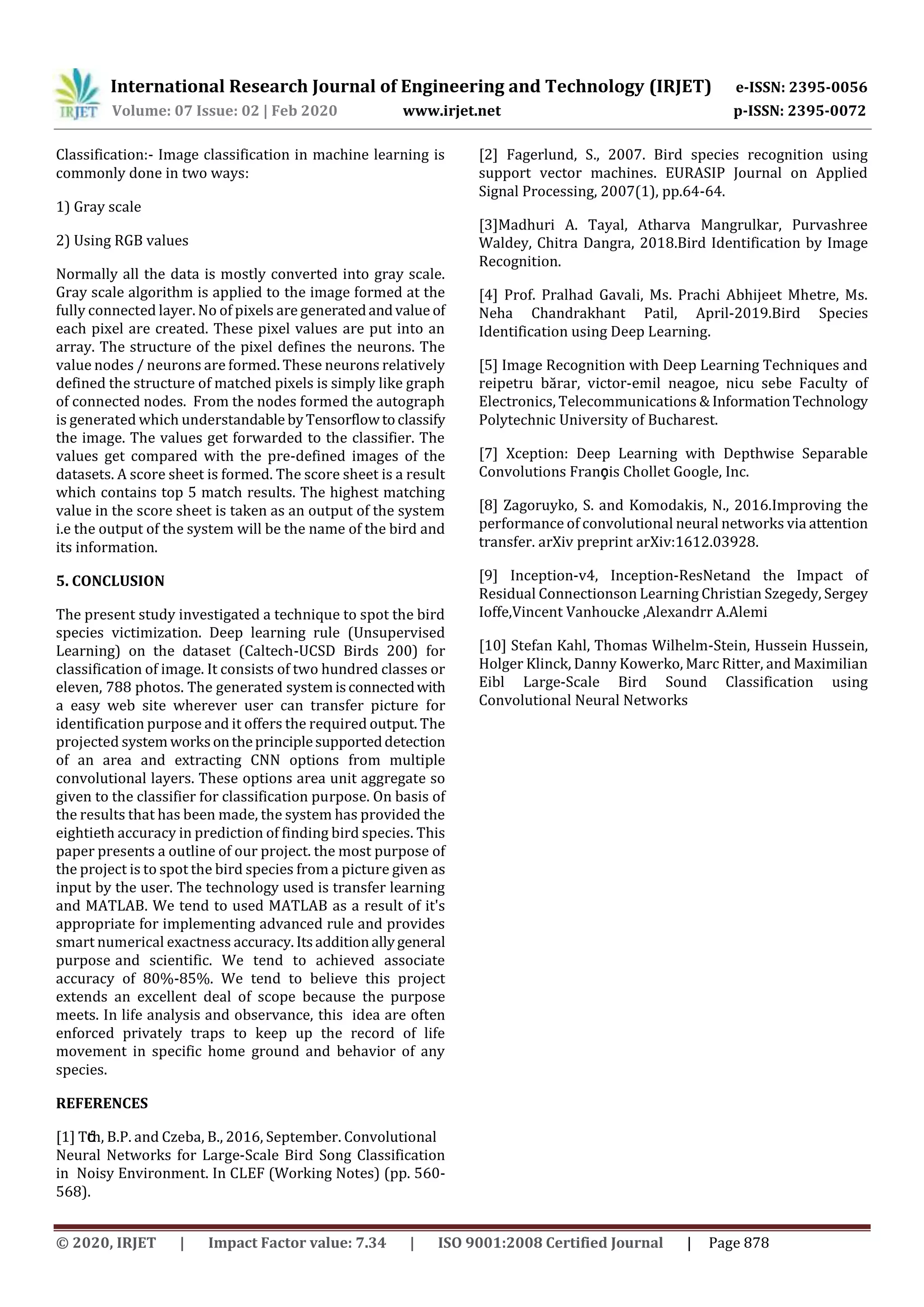 IRJET- Bird Species Identification using Image Mining & CNN Algorithm | PDF