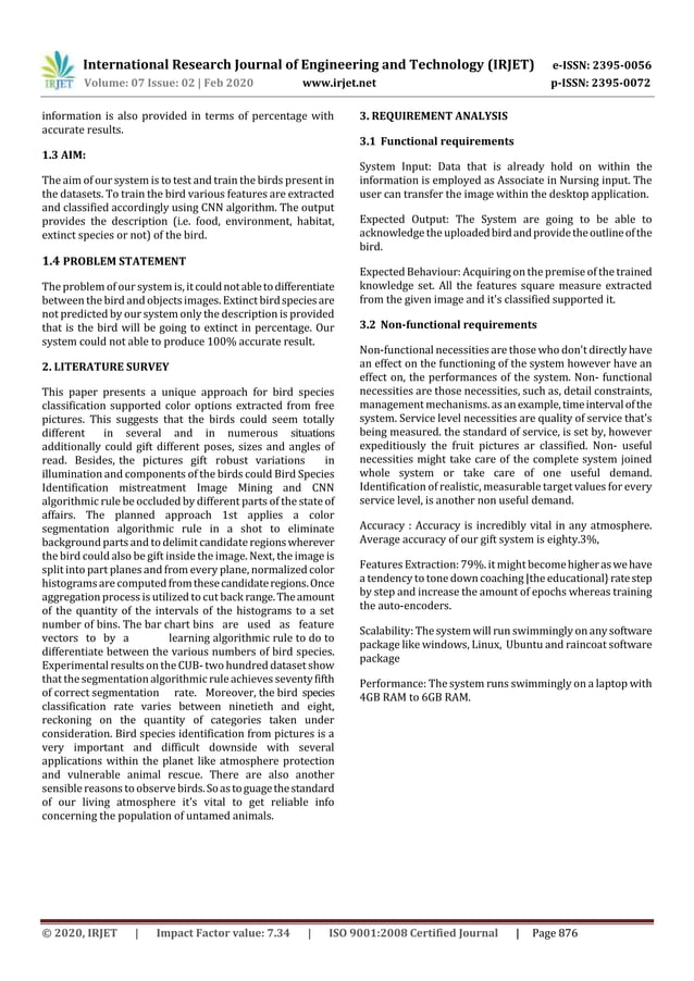IRJET- Bird Species Identification using Image Mining & CNN Algorithm | PDF