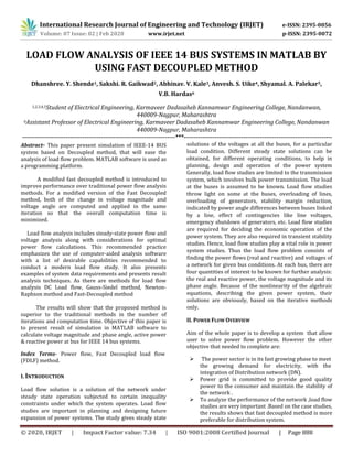IRJET- Load Flow Analysis of IEEE 14 Bus Systems in Matlab by using Fast Decoupled Method | PDF