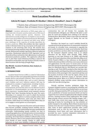 IRJET- Next Location Prediction | PDF | Social Networking | Internet