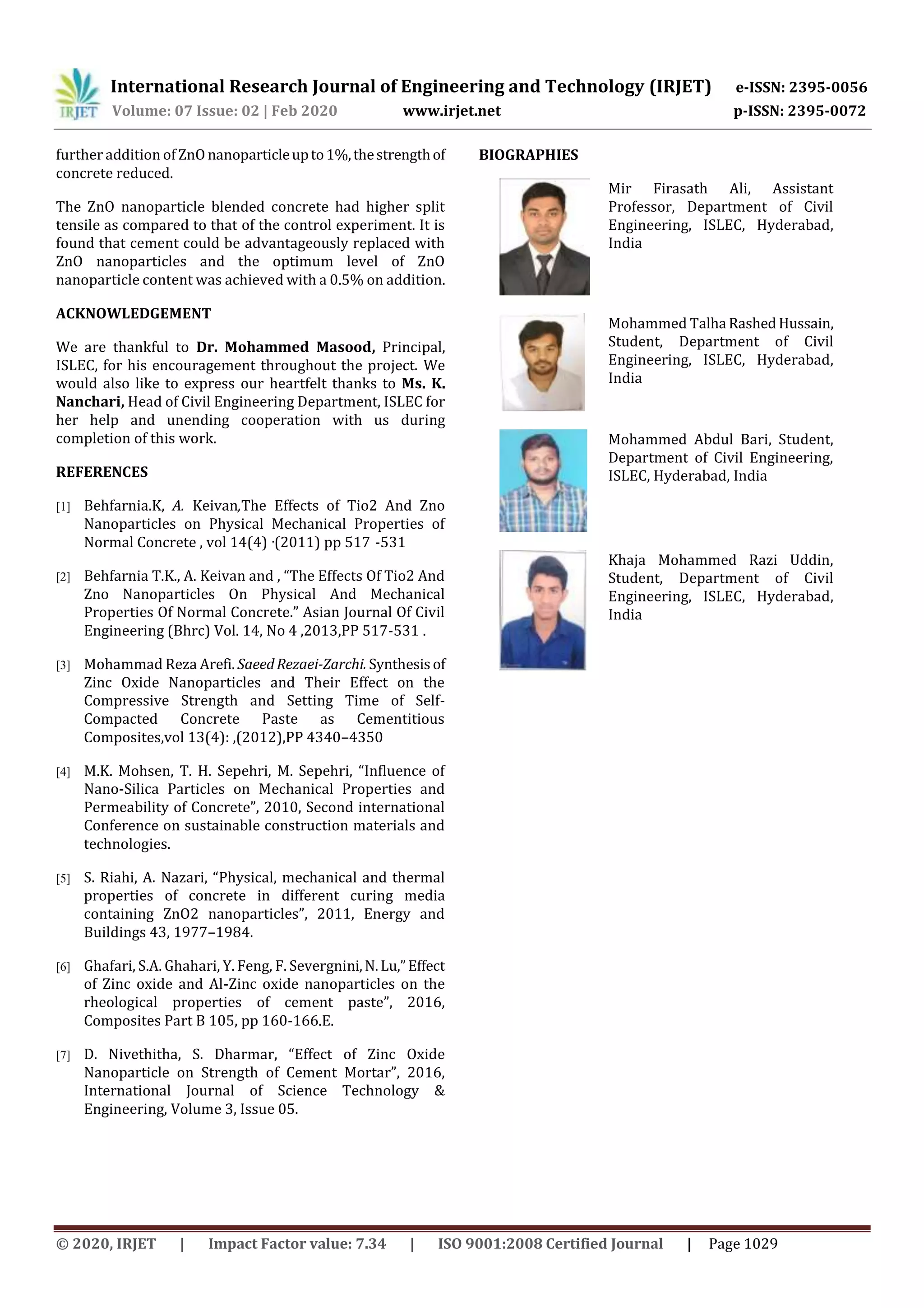 Effect of Zinc Oxide Nanoparticle on Properties of Concrete | PDF