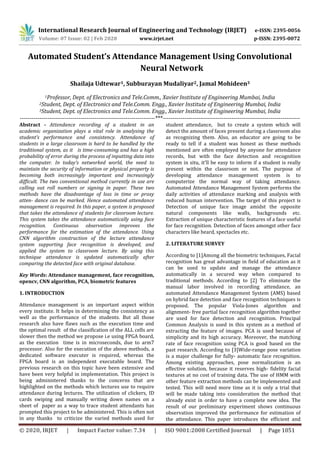 IRJET- Automated Student’s Attendance Management using Convolutional Neural Network | PDF