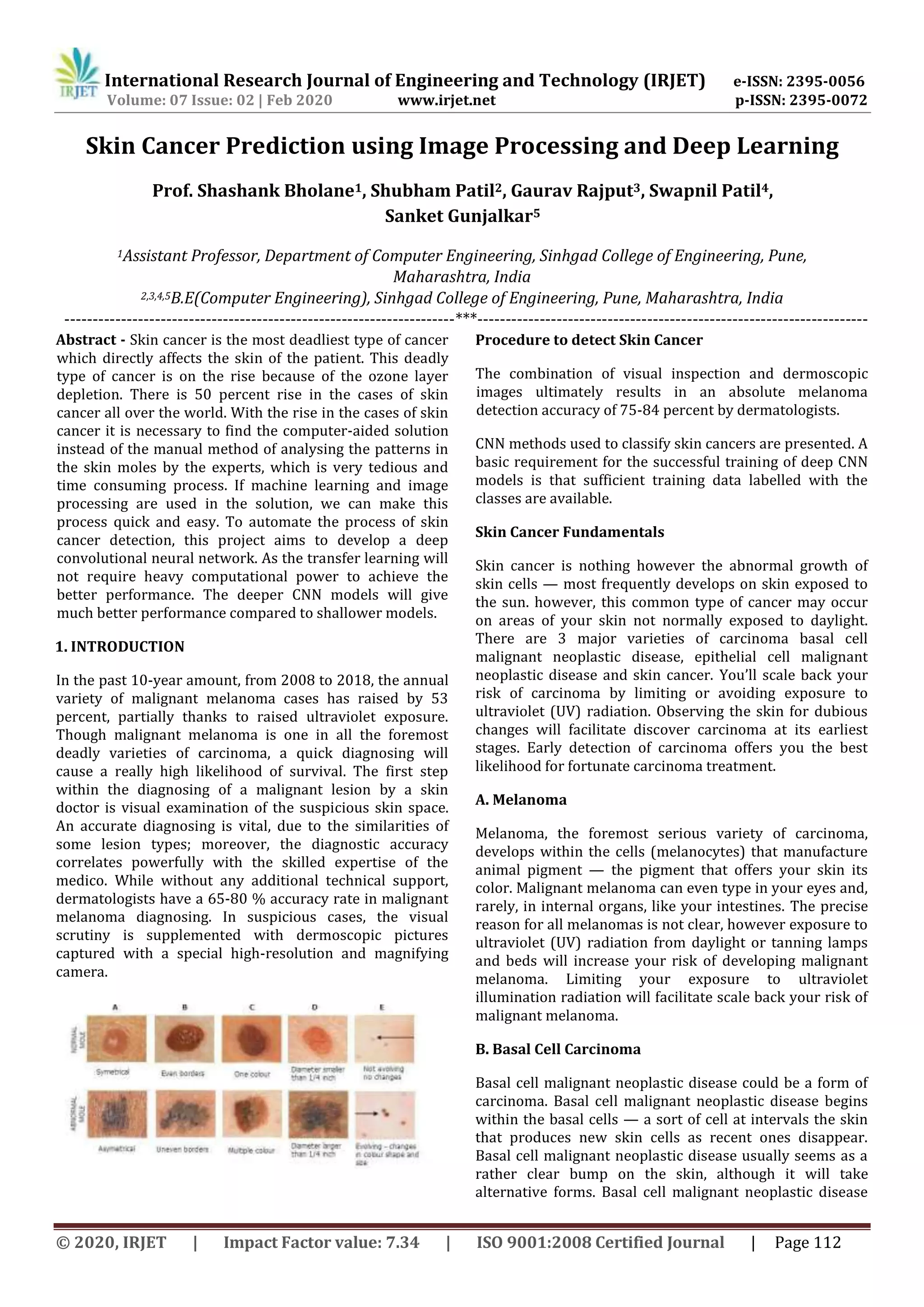 IRJET- Skin Cancer Prediction using Image Processing and Deep Learning ...
