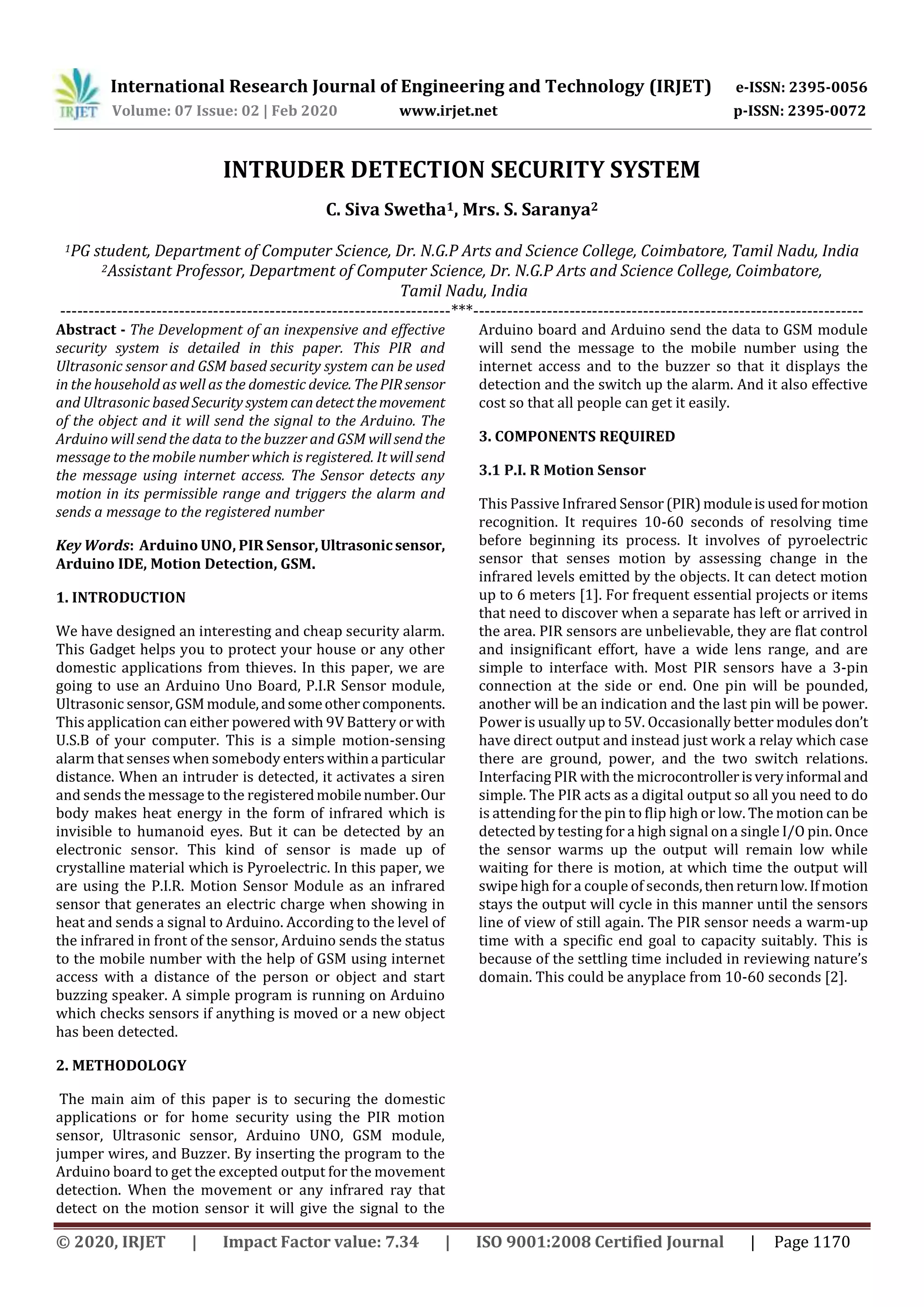 IRJET- Intruder Detection Security System | PDF | Home Security | Home ...