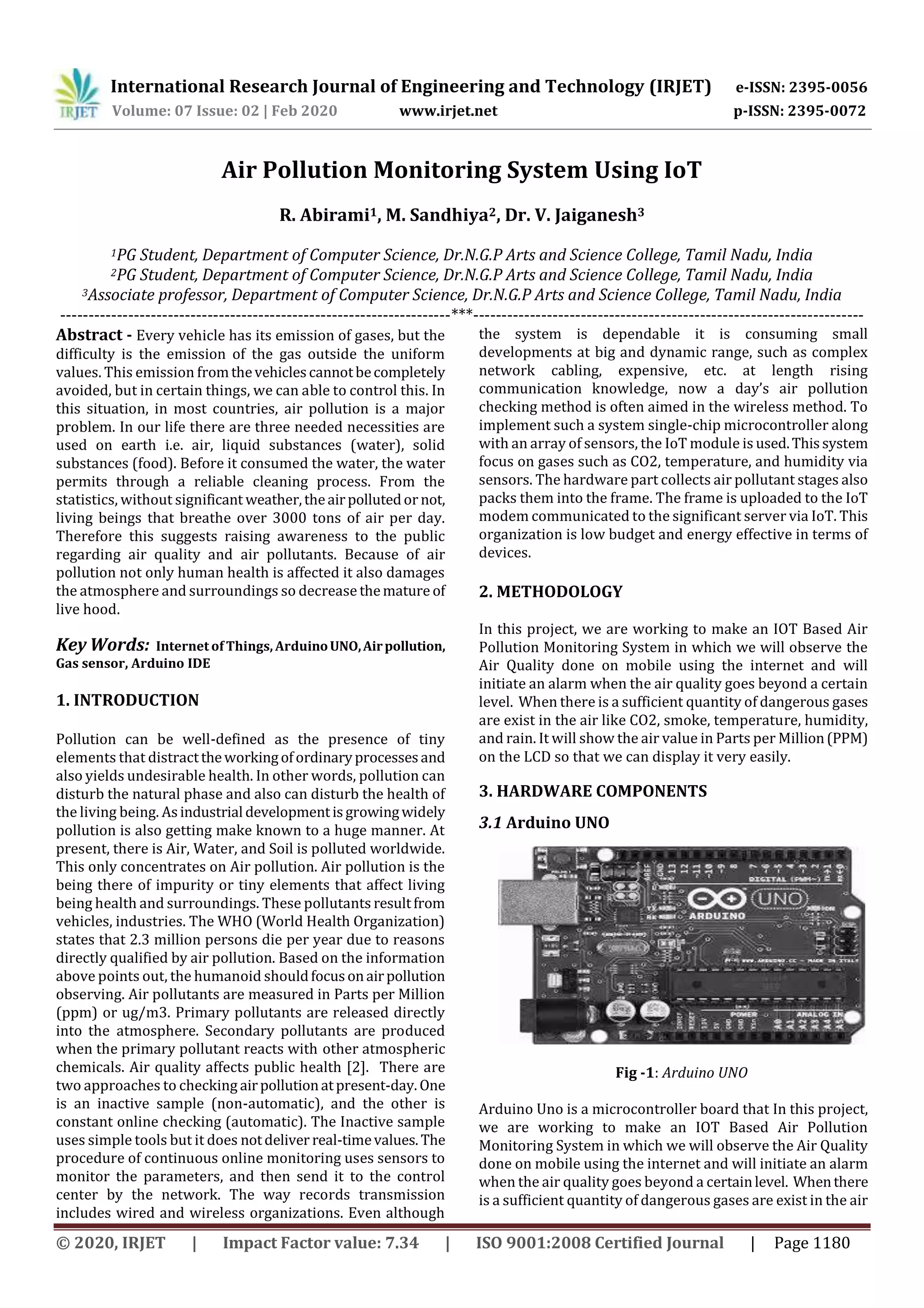 IRJET- Air Pollution Monitoring System using IoT | PDF