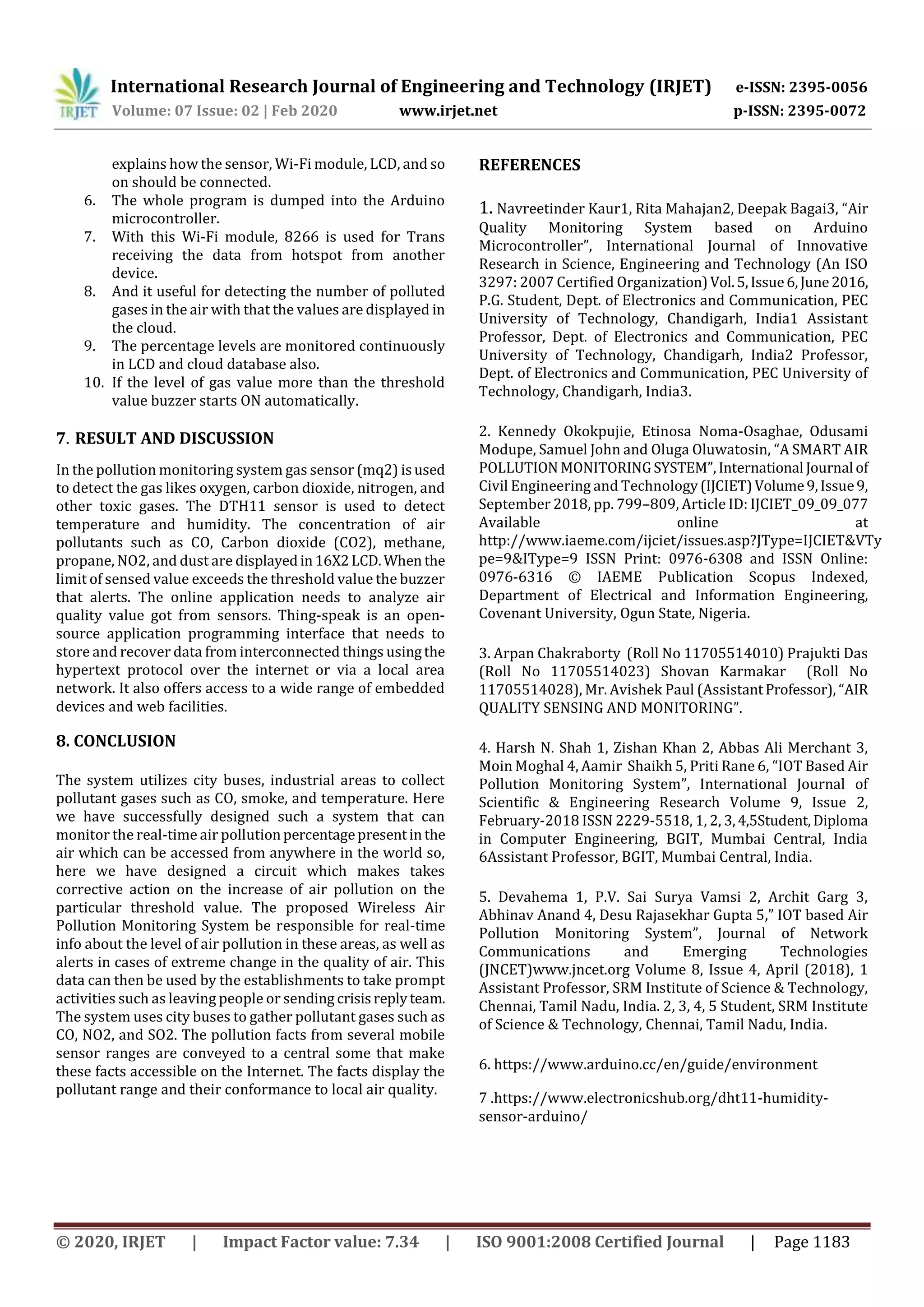 IRJET- Air Pollution Monitoring System using IoT | PDF
