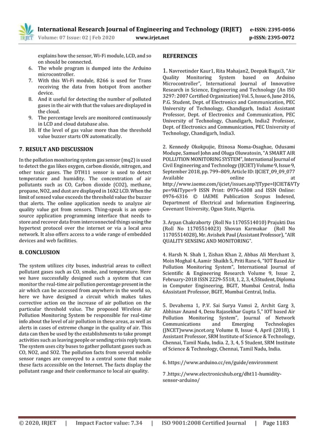 IRJET- Air Pollution Monitoring System using IoT | PDF