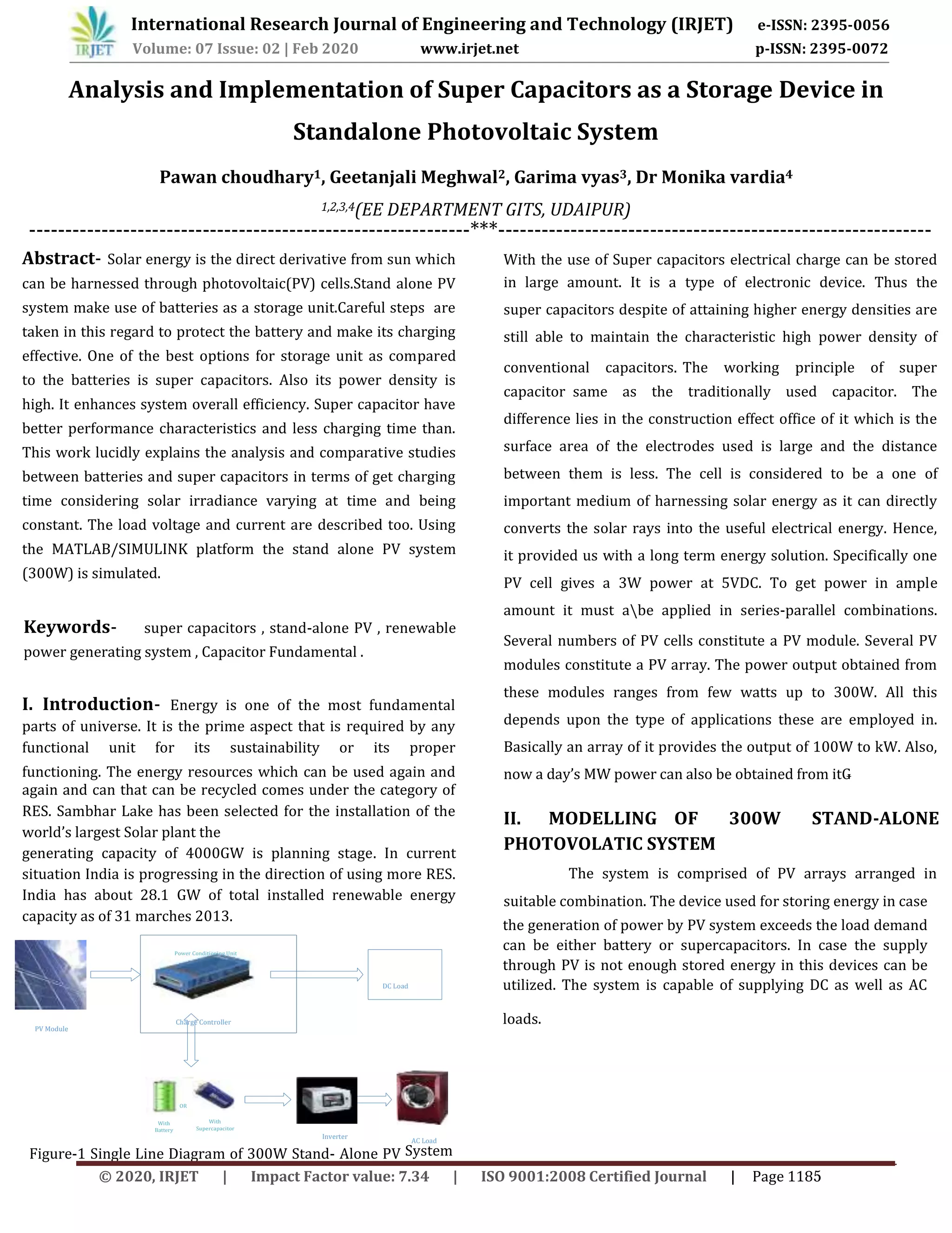 IRJET- Analysis and Implementation of Super Capacitors as a Storage ...